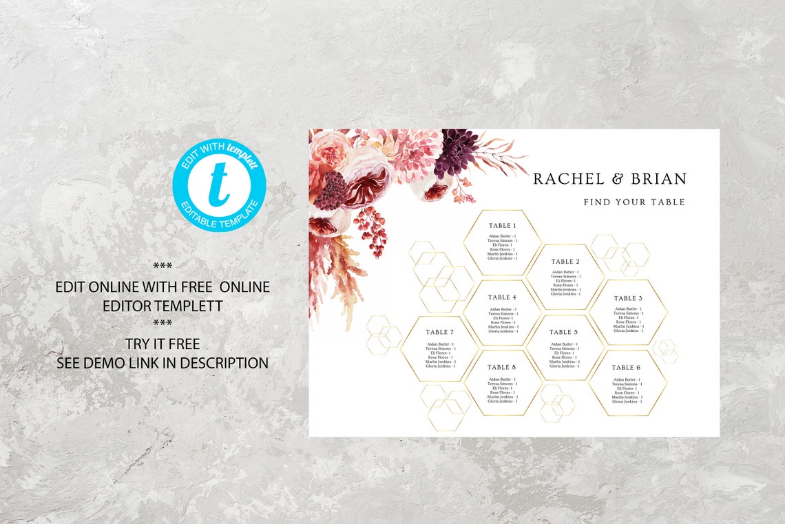 Hexagon Seating Chart Template Wedding Seating Board with | Etsy