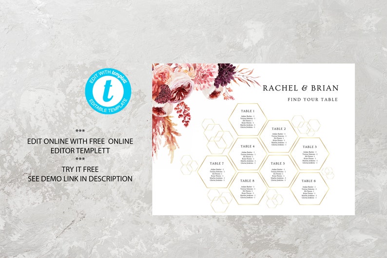 Hexagon Seating Chart Template Wedding Seating Board With | Etsy