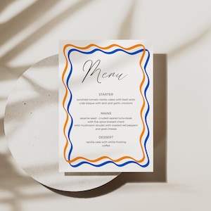 Wavy Menu Template, Wave Menu Card, Wedding Menu Any Colors, Wedding ...