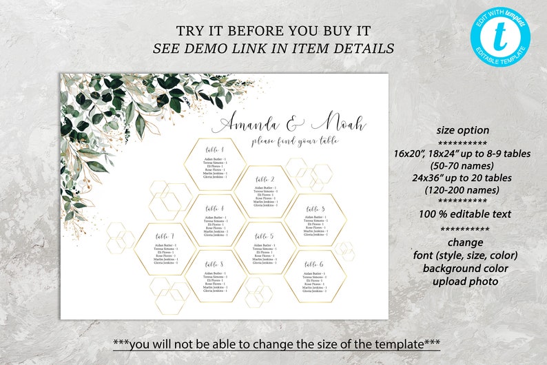 Hexagon Wedding Seating Chart Geometric Seating Chart Large | Etsy