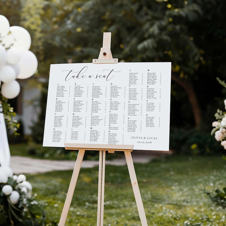 Editable Wedding Seating Chart Template: Alphabetical Guest Arrangement ...