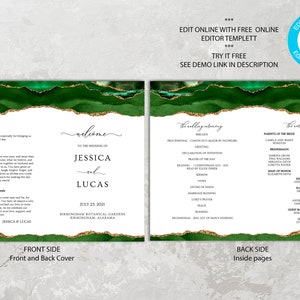 Green and Gold Folded Wedding Program Template, Greenery Wedding ...