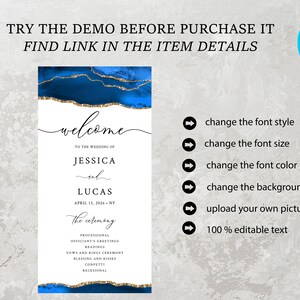 Wedding Program Template, Ceremony Program Wedding, Blue and Gold ...