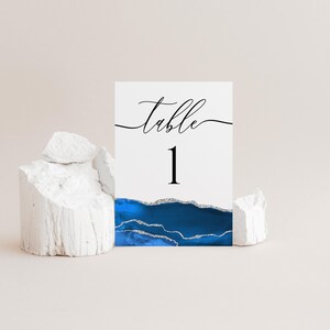 Table Number Card Printable, Table Number Royal Blue and Silver ...