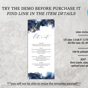 RHEA - Wedding Menu Template Download, Menu for Wedding Blue and Gold ...
