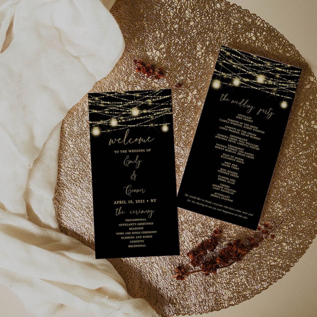 Black and Gold Wedding Program Template, Ceremony Program Template ...