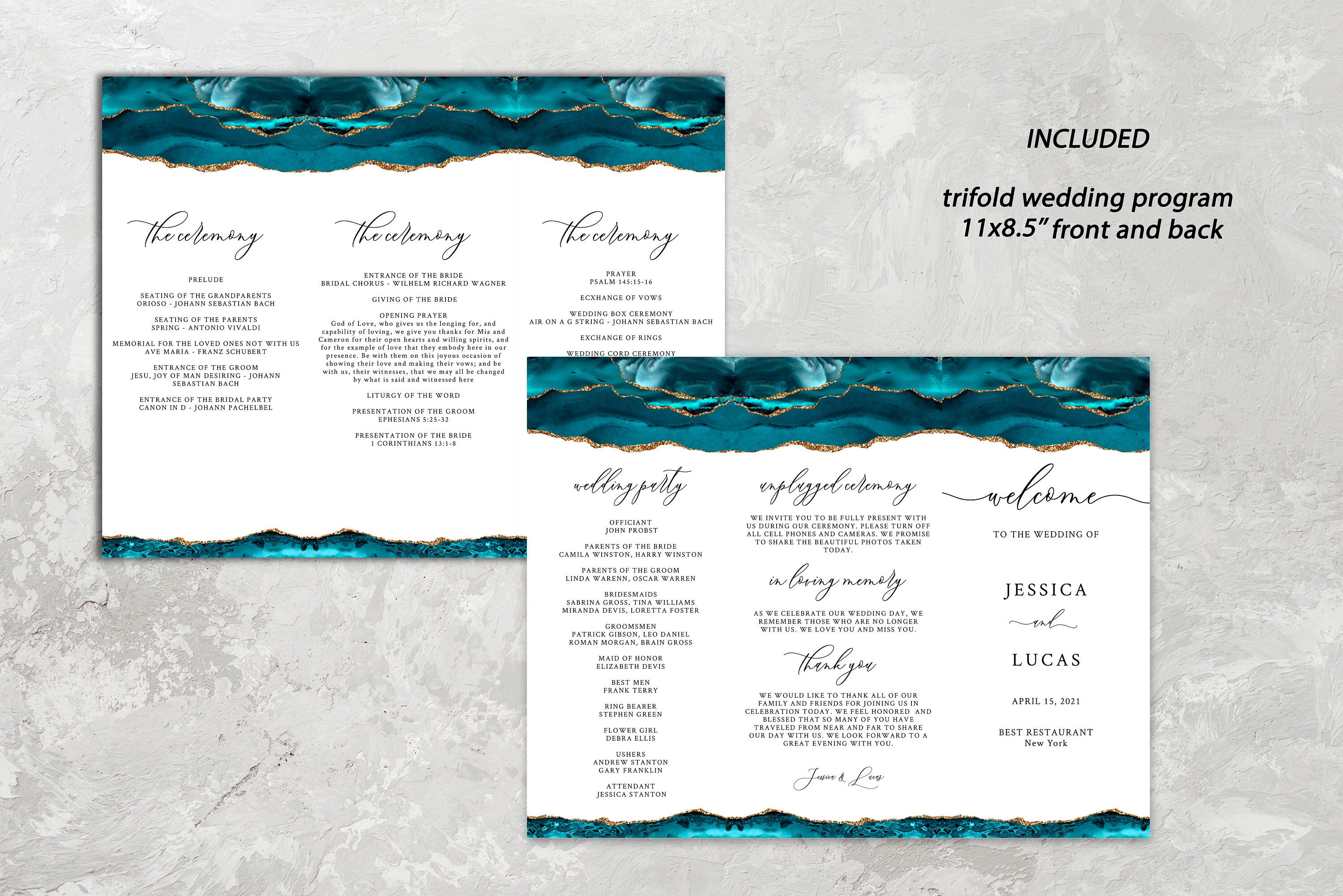 Teal and Gold Trifold Wedding Program Folding Program - Etsy