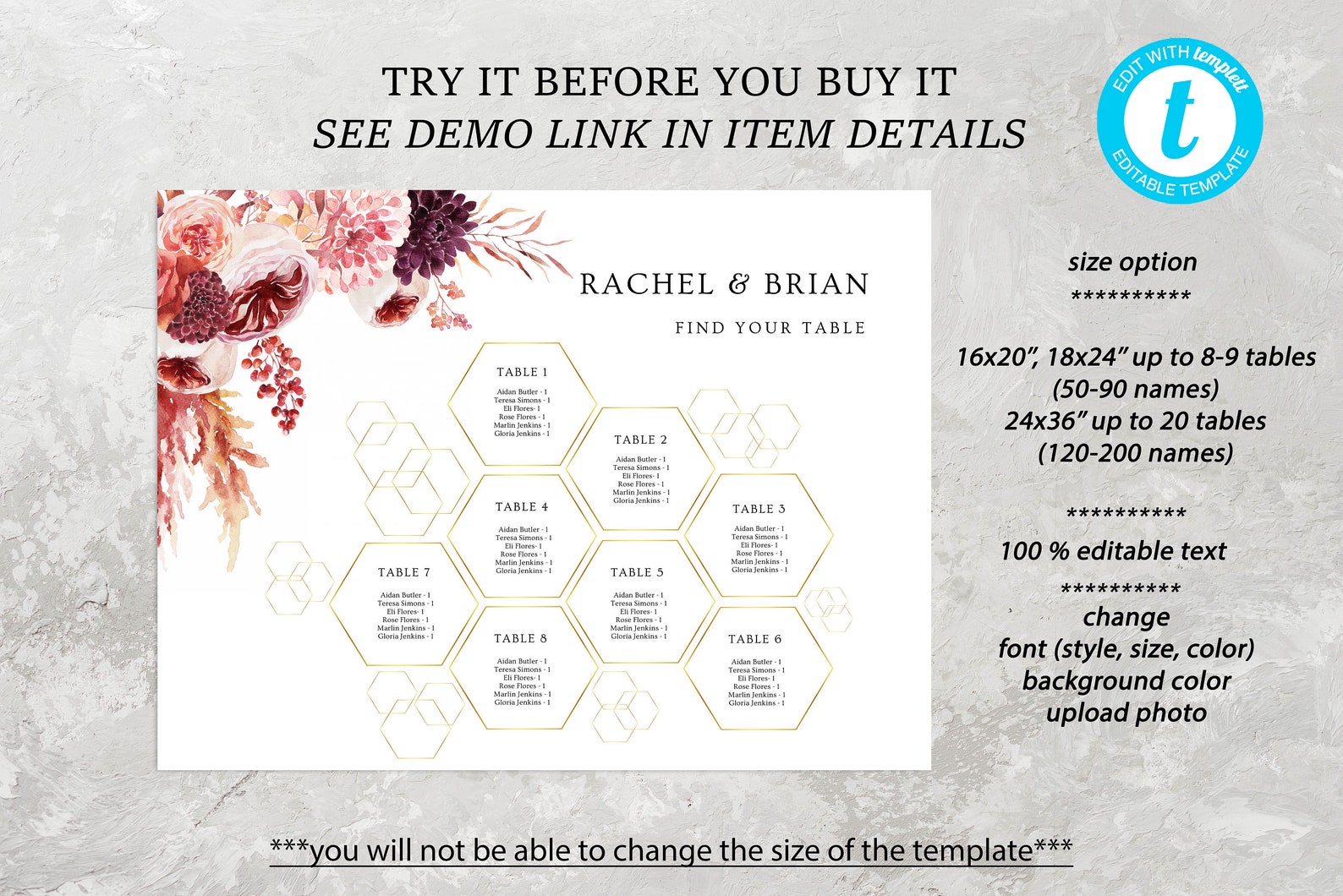 Hexagon Seating Chart Template Wedding Seating Board With - Etsy