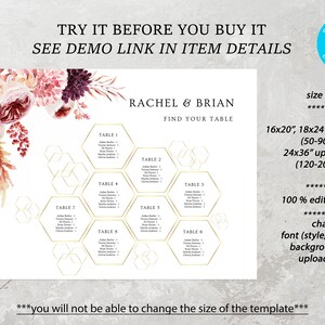 Hexagon Seating Chart Template, Wedding Seating Board With Boho Bouquet ...