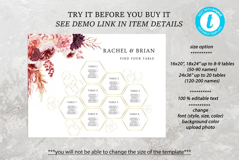 Hexagon Seating Chart Template Wedding Seating Board With | Etsy