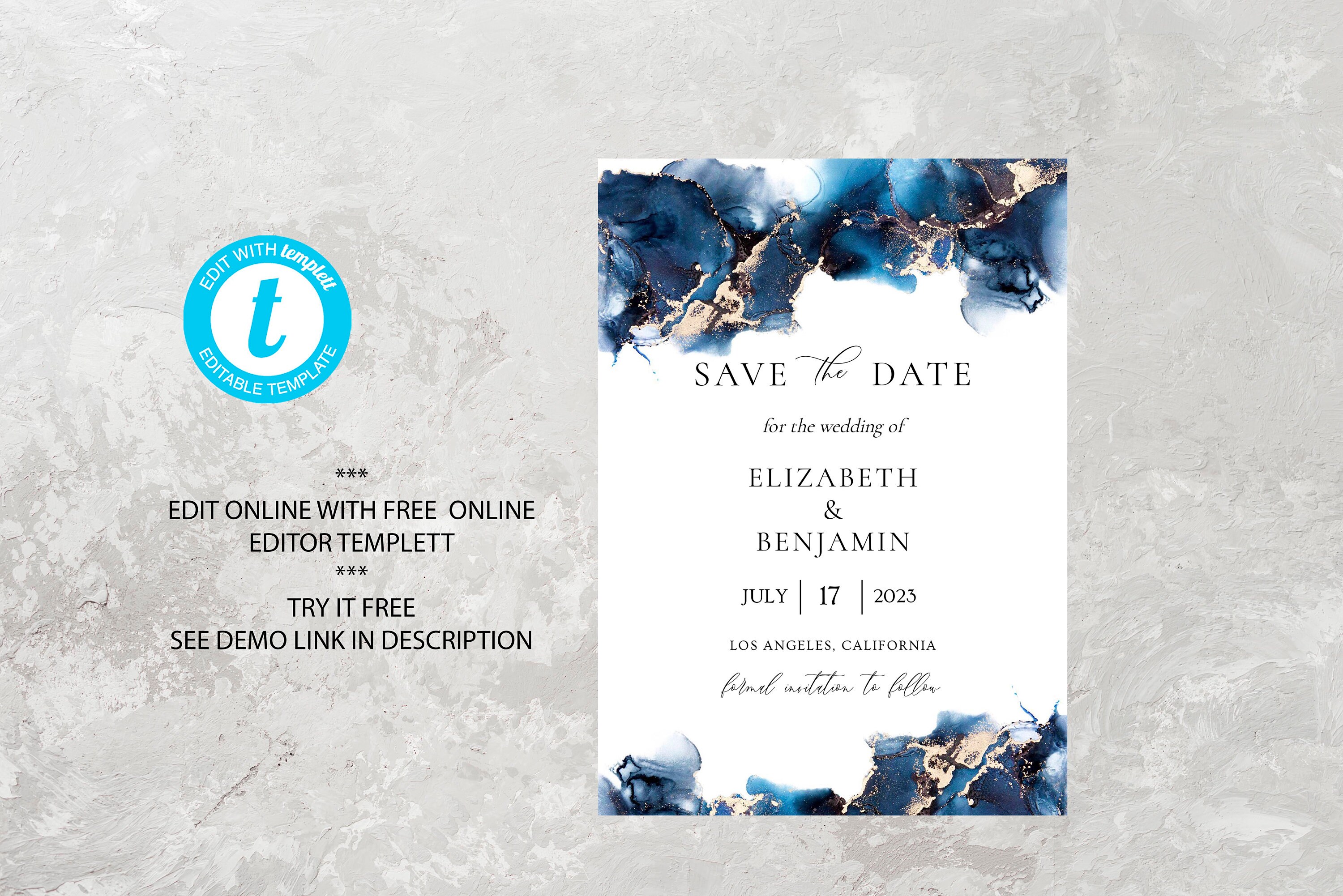Save the Dates Wedding Save the Date Blue and Gold Save the - Etsy