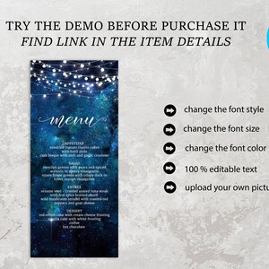 Wedding Menu Celestial, Starry Night Wedding Menu, Under the Star ...