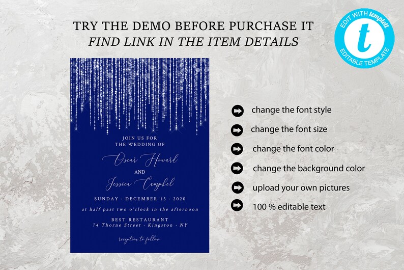 Blue and Silver Wedding Invitation Invitation Template Fairy - Etsy