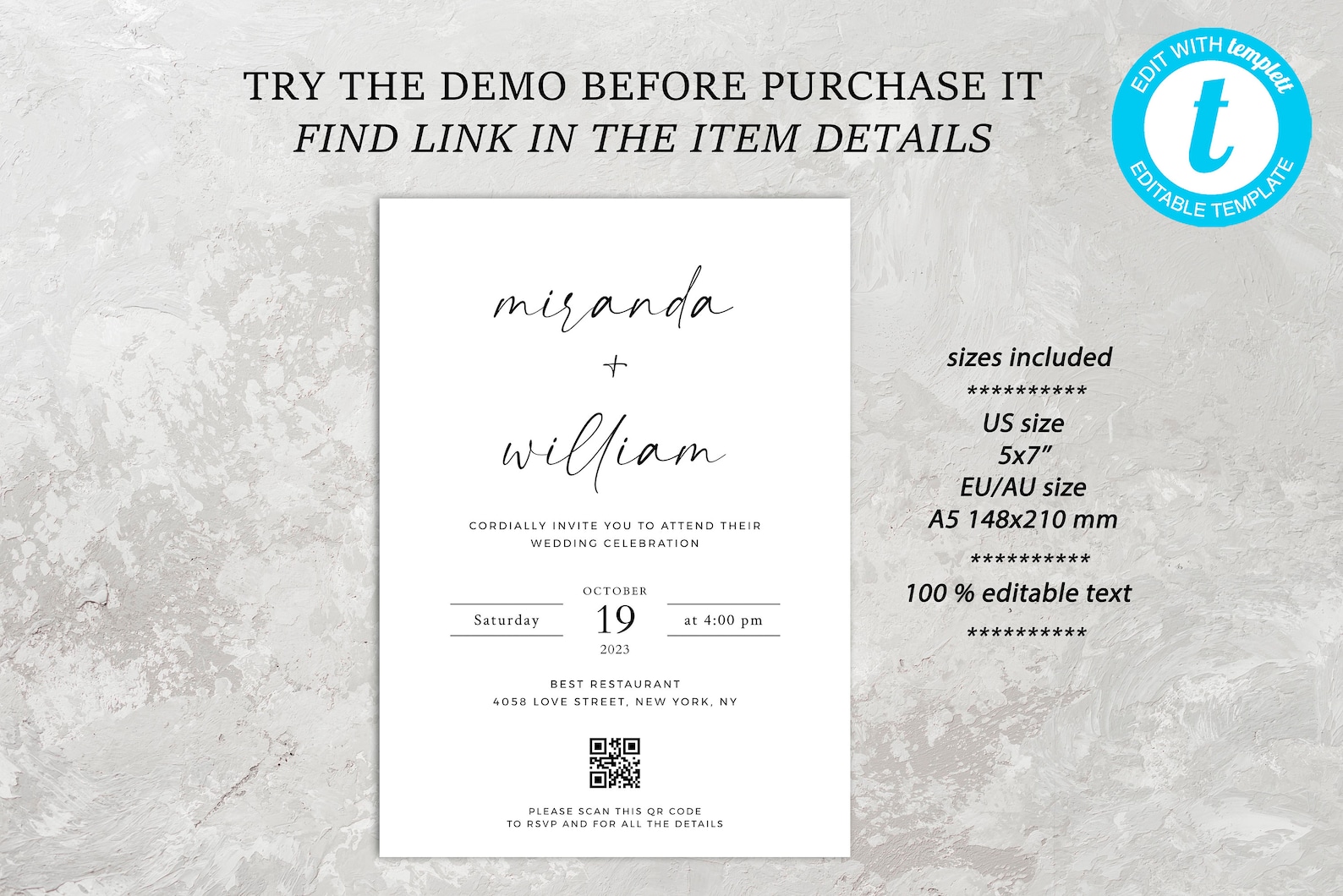 Elegant Minimalist QR Code Invitation Website Link Wedding - Etsy
