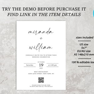 Elegant Minimalist QR Code Invitation, Website Link Wedding Invitation ...
