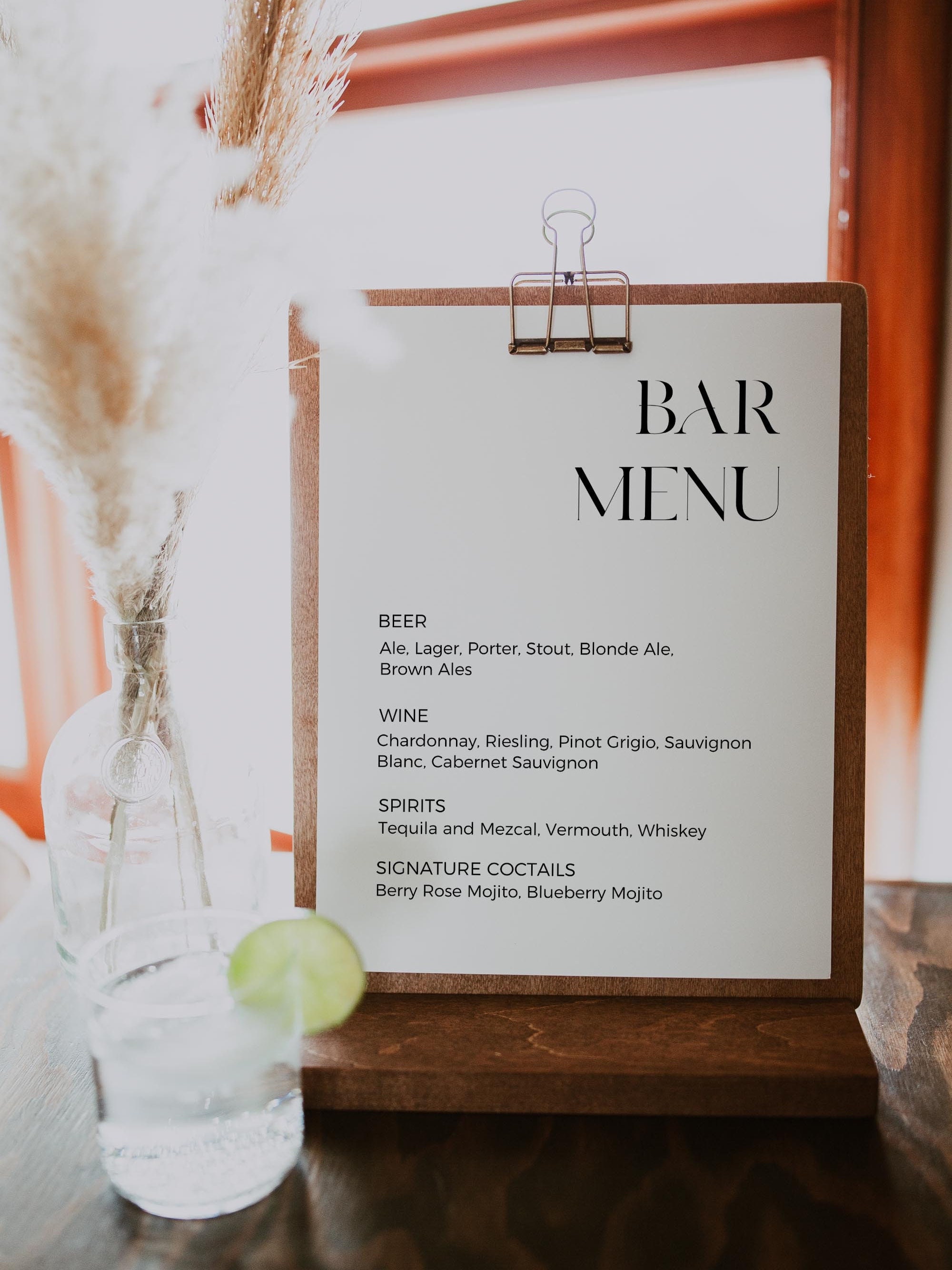 Modern Minimalist Bar Menu Sign, Wedding Bar Sign Printable, Wedding ...