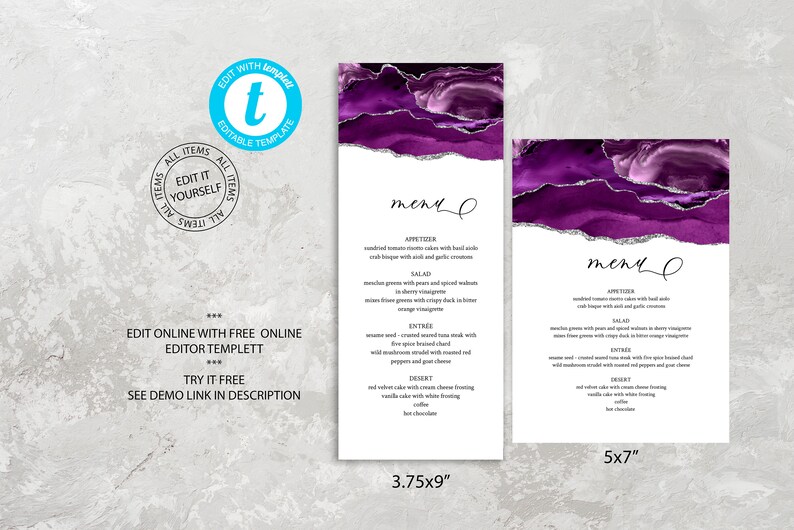 Wedding Menu Card Template Menu Card for Wedding Wedding - Etsy