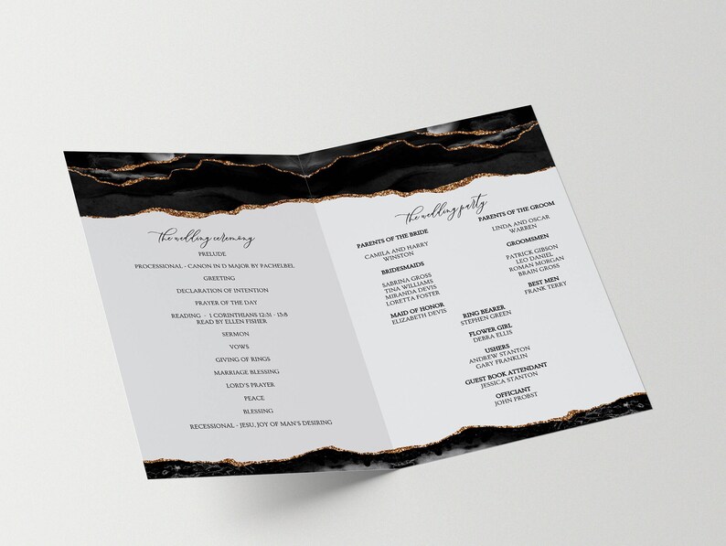 Black and Gold Folded Wedding Program Template Booklet - Etsy