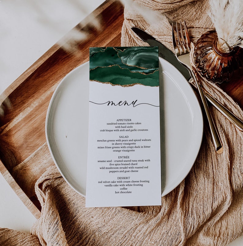 Wedding Menu Emerald Green Wedding Menu Template Download - Etsy
