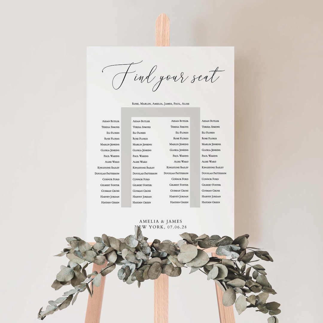 Horseshoe Wedding Seating Chart Template: U-shaped Table Plan Editable ...