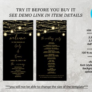Black and Gold Wedding Program Template, Ceremony Program Template ...