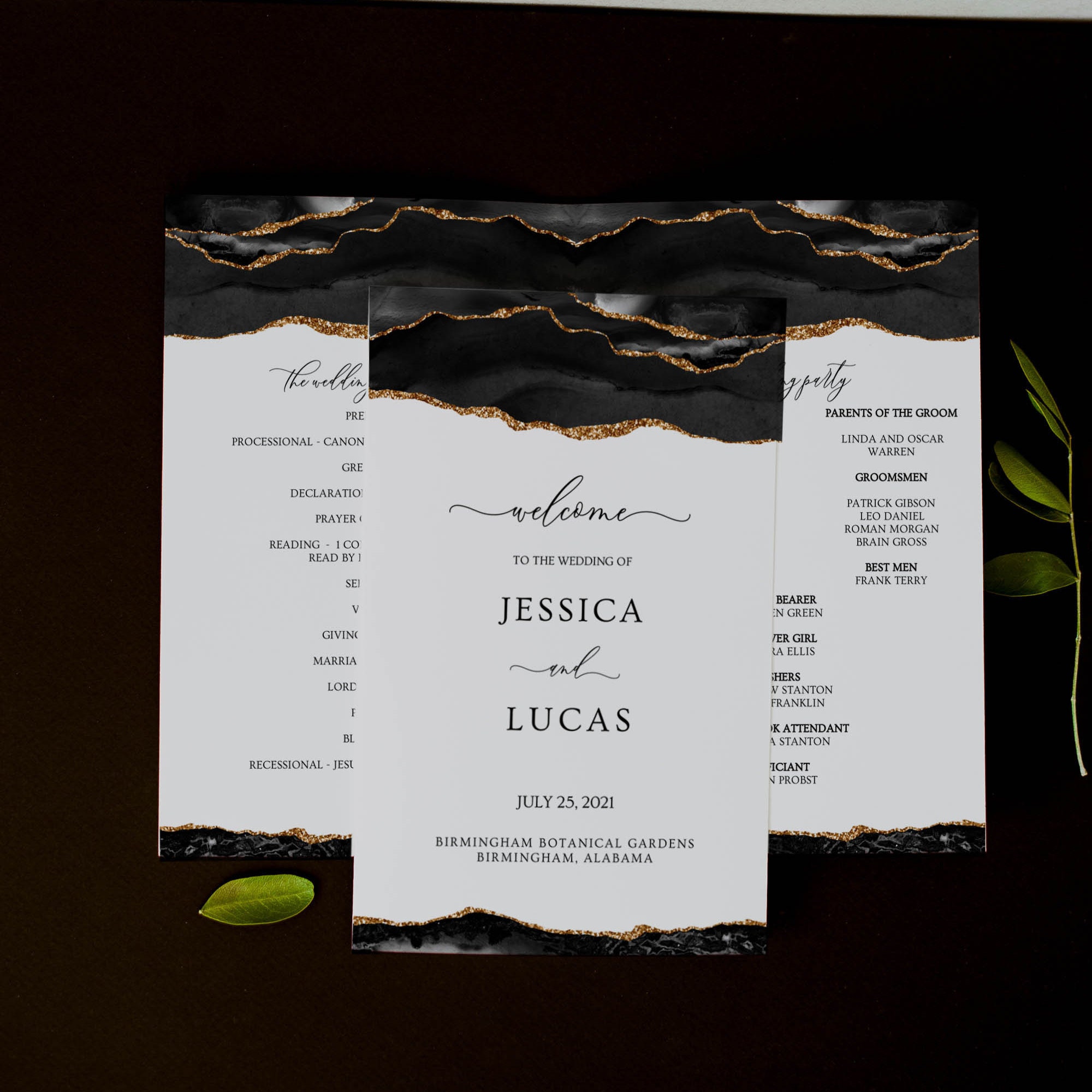 Black and Gold Folded Wedding Program Template Booklet | Etsy