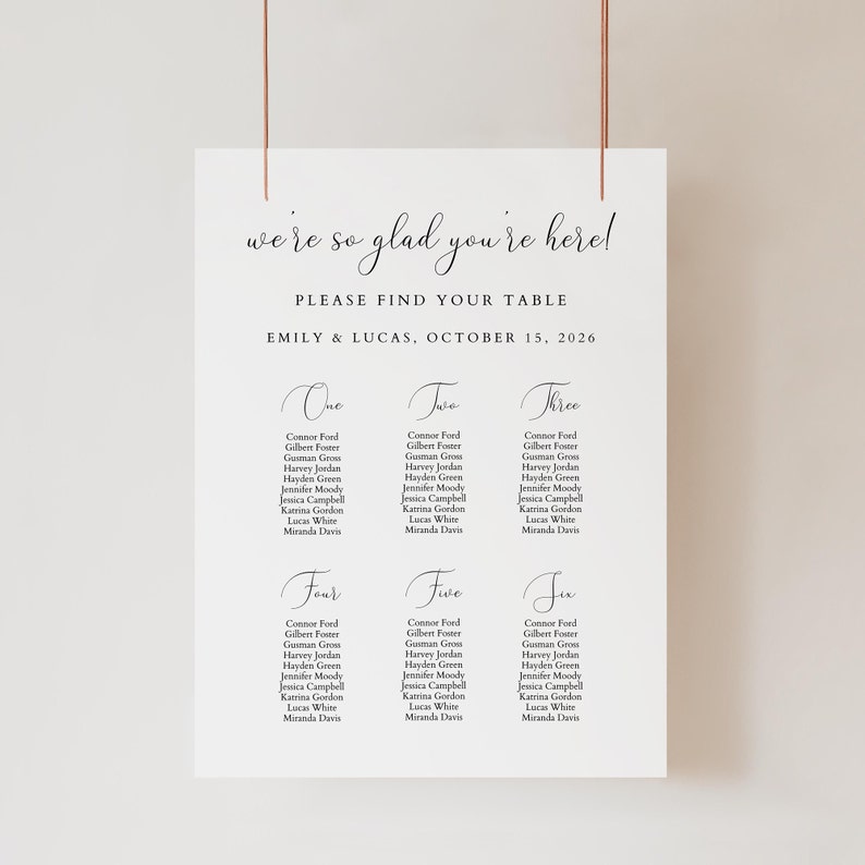 Seating Chart for 6 Tables Wedding Seating Chart Poster - Etsy