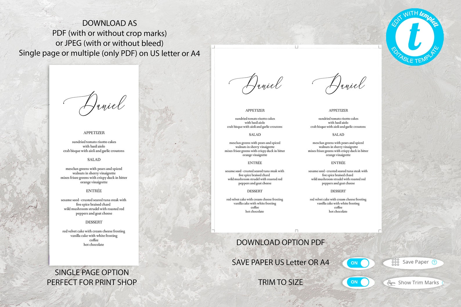 Wedding Menu Name Wedding Menu Card Template Dinner Menu | Etsy