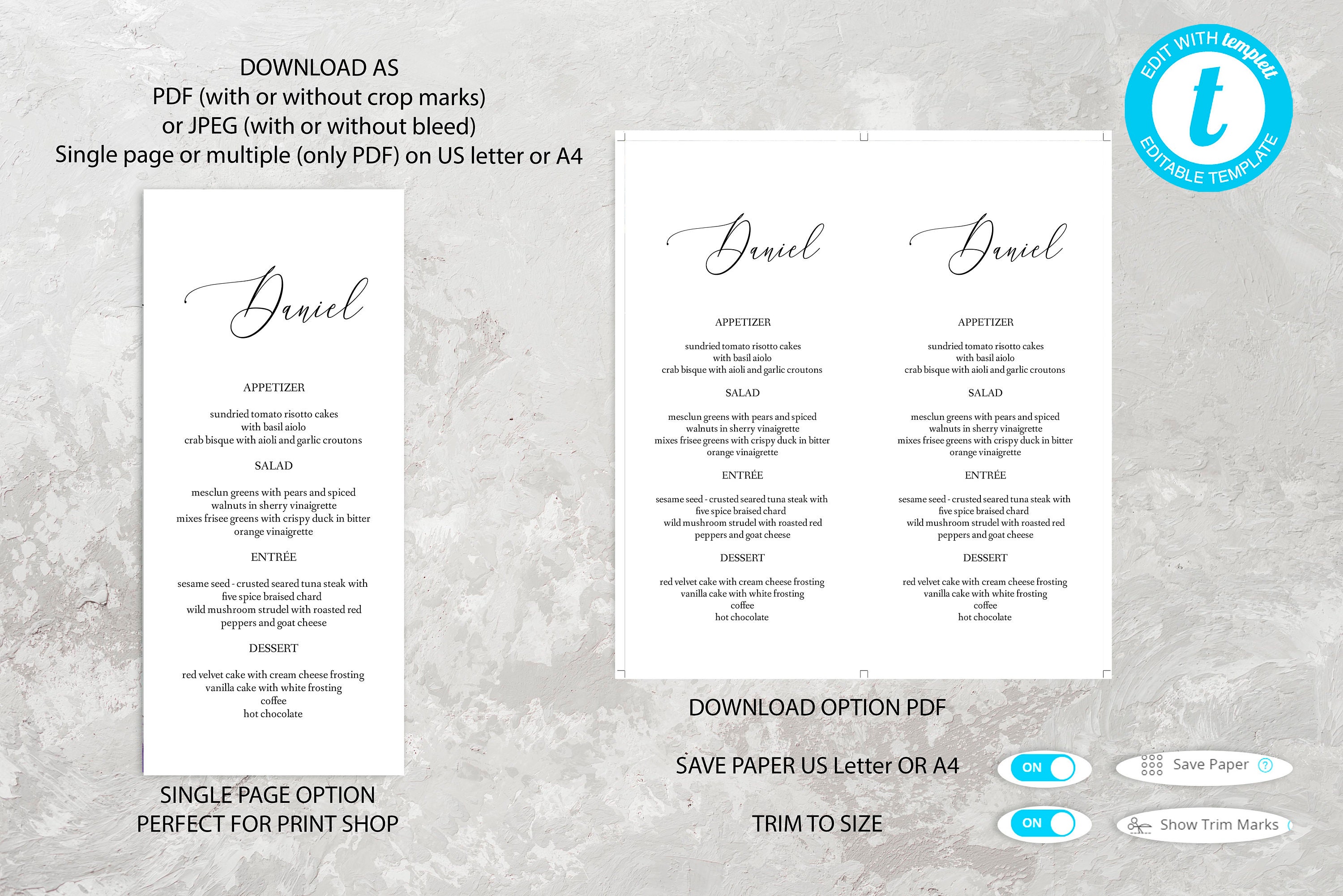 Wedding Menu Name Wedding Menu Card Template Dinner Menu - Etsy