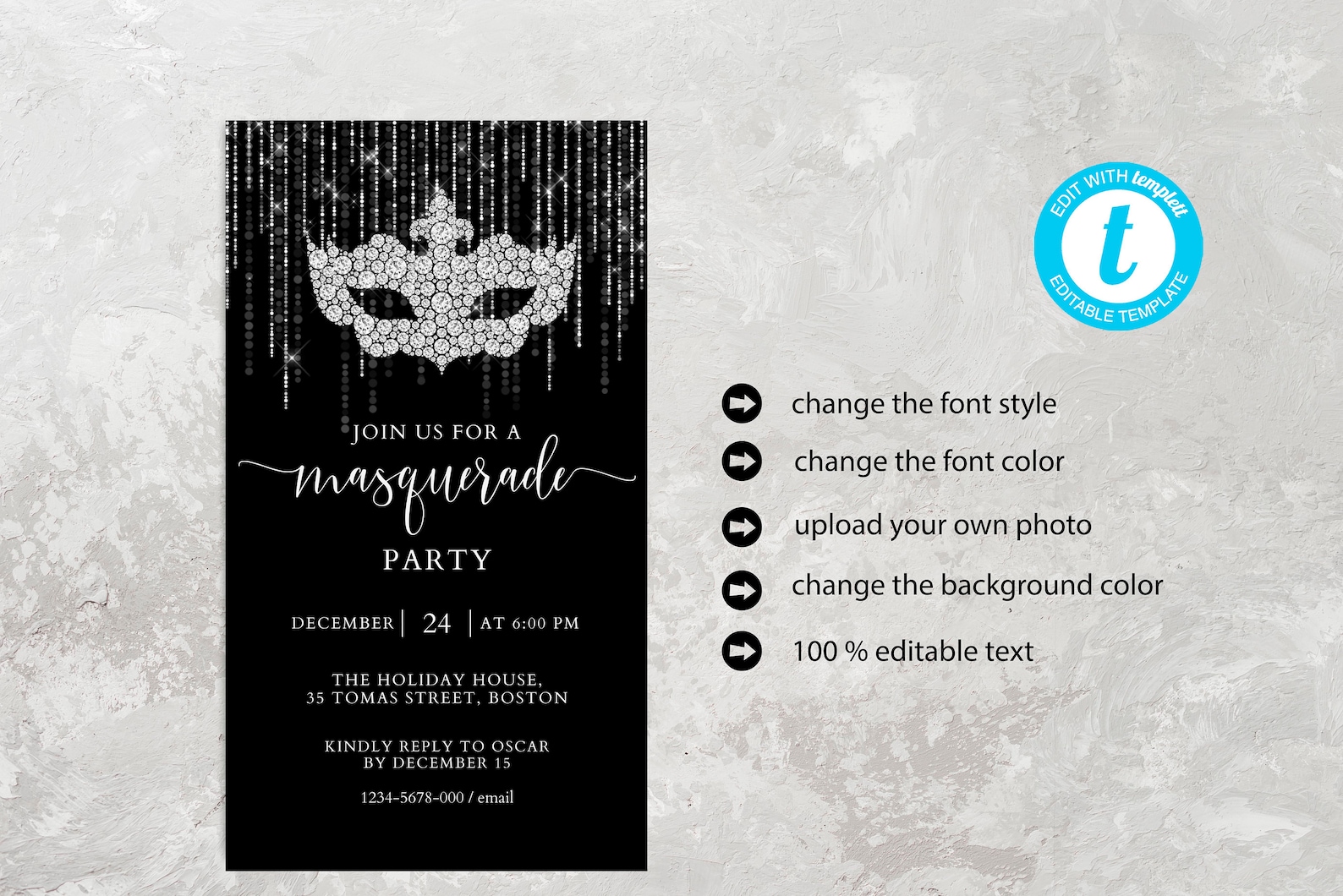 Masquerade Party Invitation Template Masquerade Text Message - Etsy
