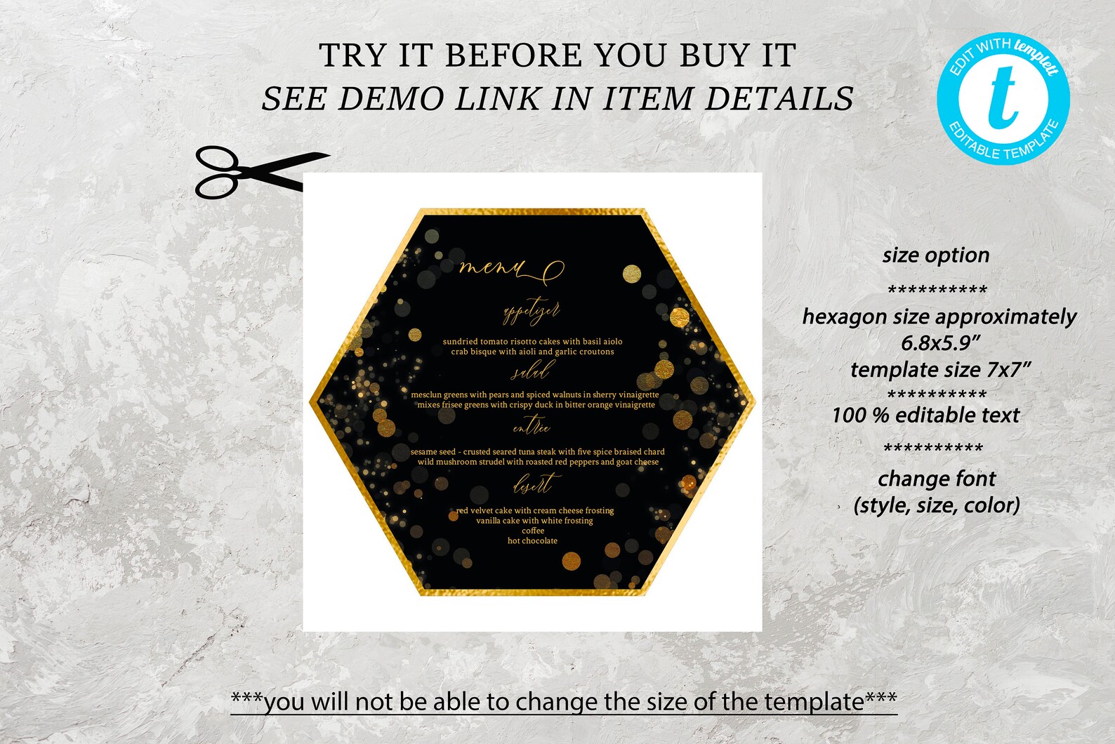 Hexagon Menu Card Template Menu Cards Dinner Party Birthday - Etsy