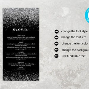Black and Silver Menu Card Template, Wedding Menu Card Glitter Silver ...