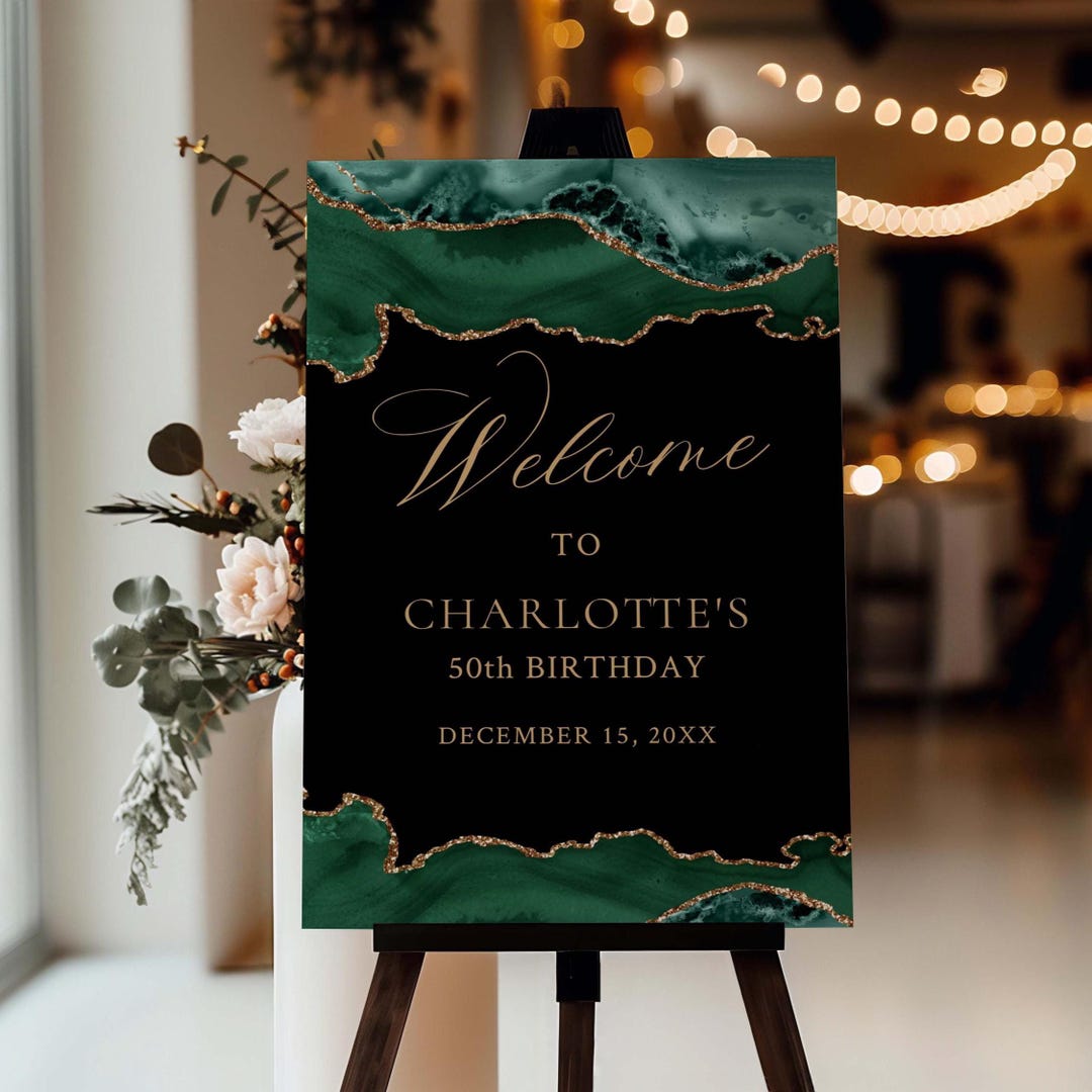 Editable Welcome Birthday Sign Emerald Green and Gold: Editable All ...