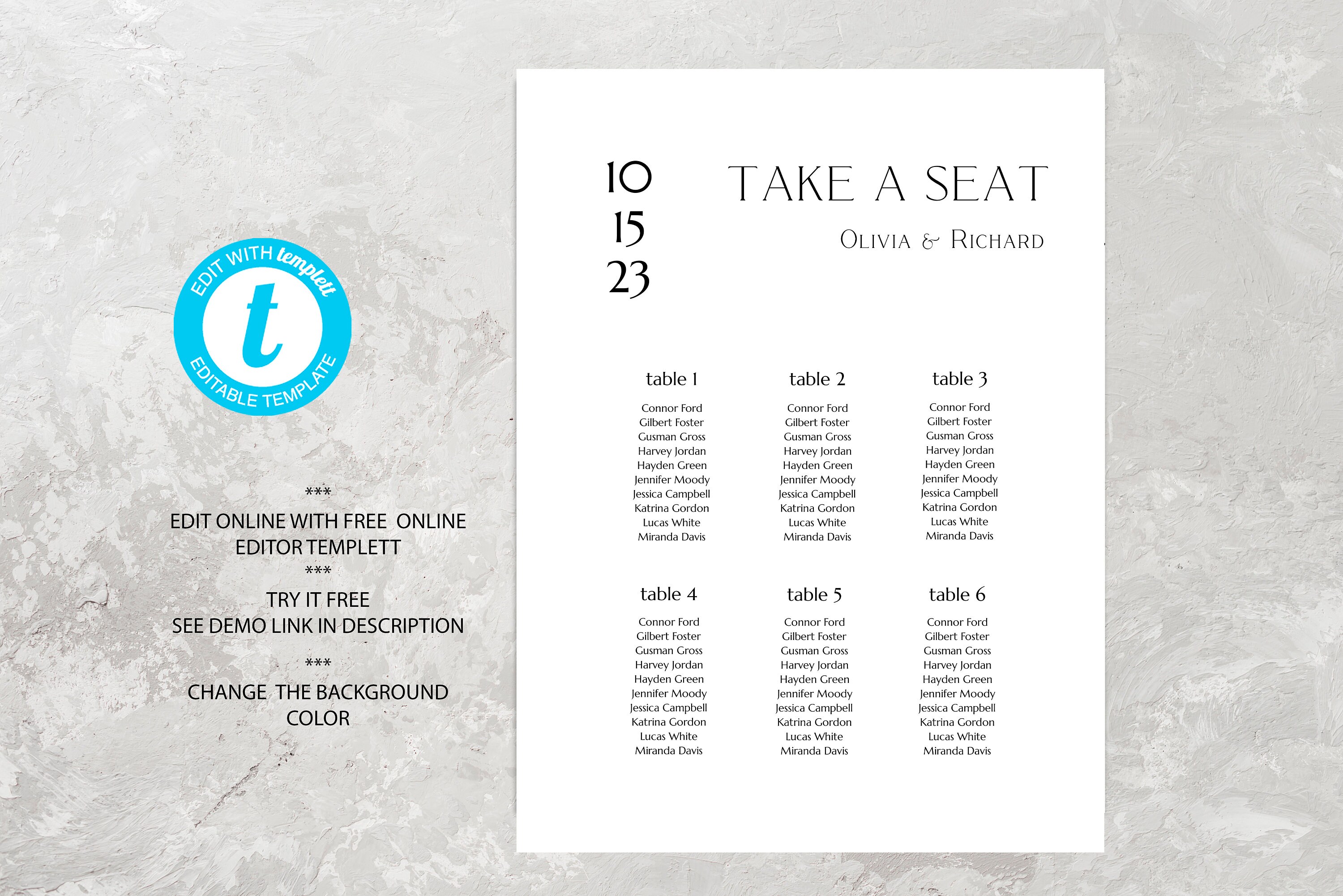 Wedding Seating Chart 6 Tables Seating Chart for Small - Etsy