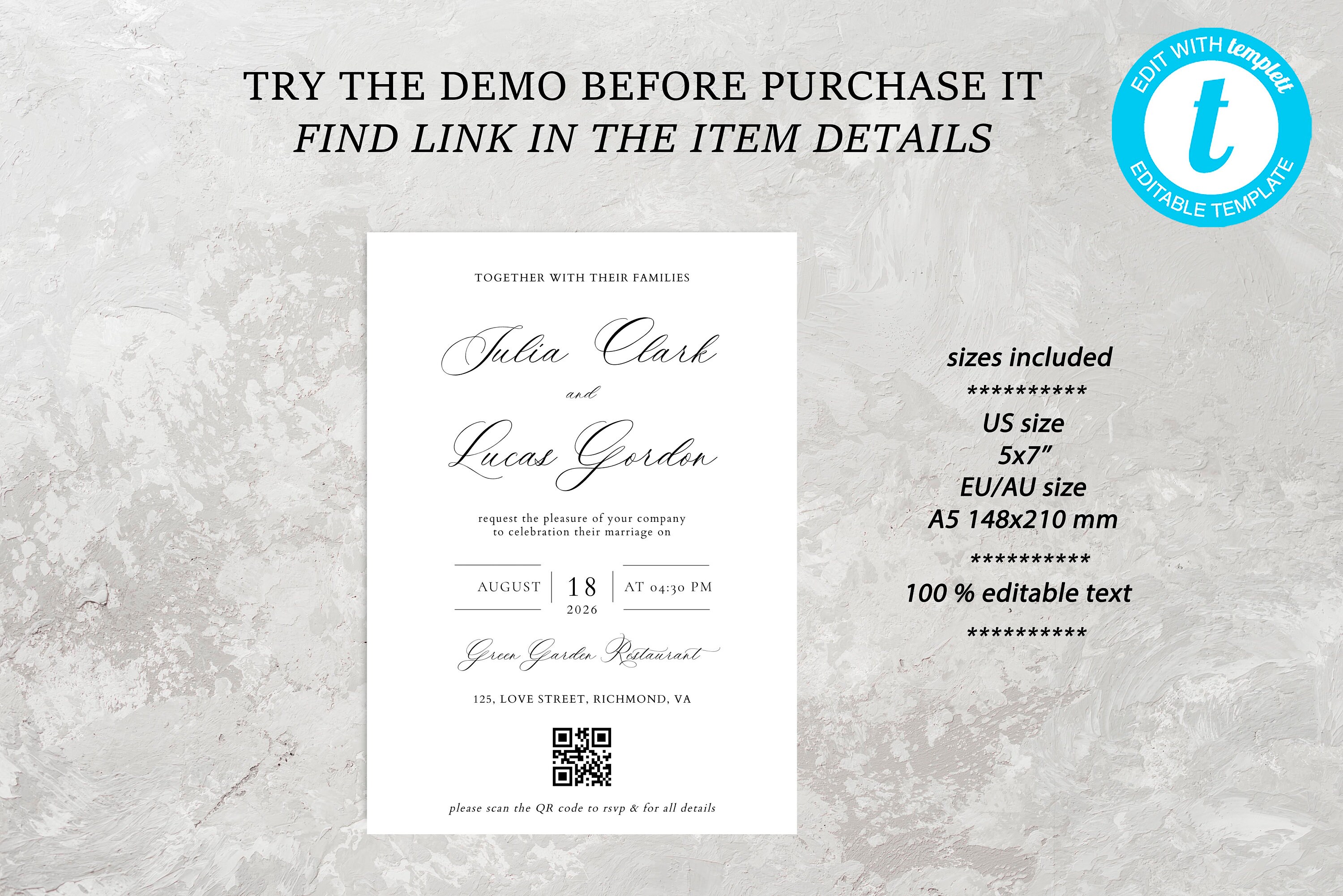 Wedding Invitation QR Code Minimalist Wedding Invitation - Etsy