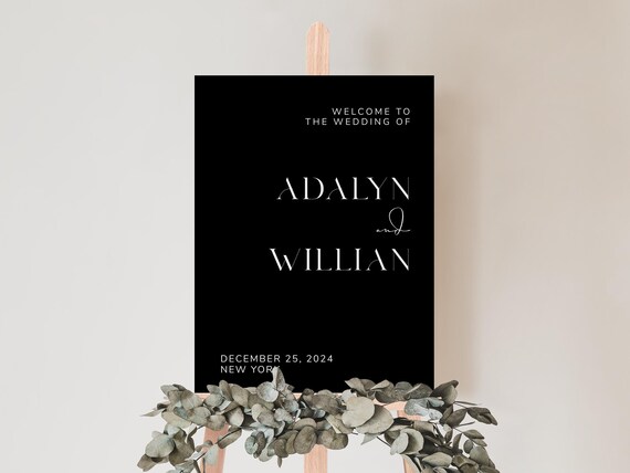 Black Welcome Sign Wedding Modern Welcome Wedding Sign Black | Etsy