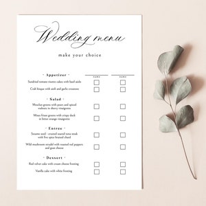 Wedding Menu Selection Card, Editable Template (instant Download) - Etsy
