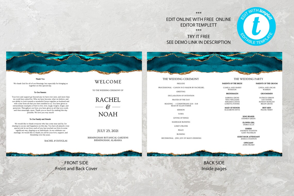 Wedding Program Booklet Template Bifold Wedding Program | Etsy