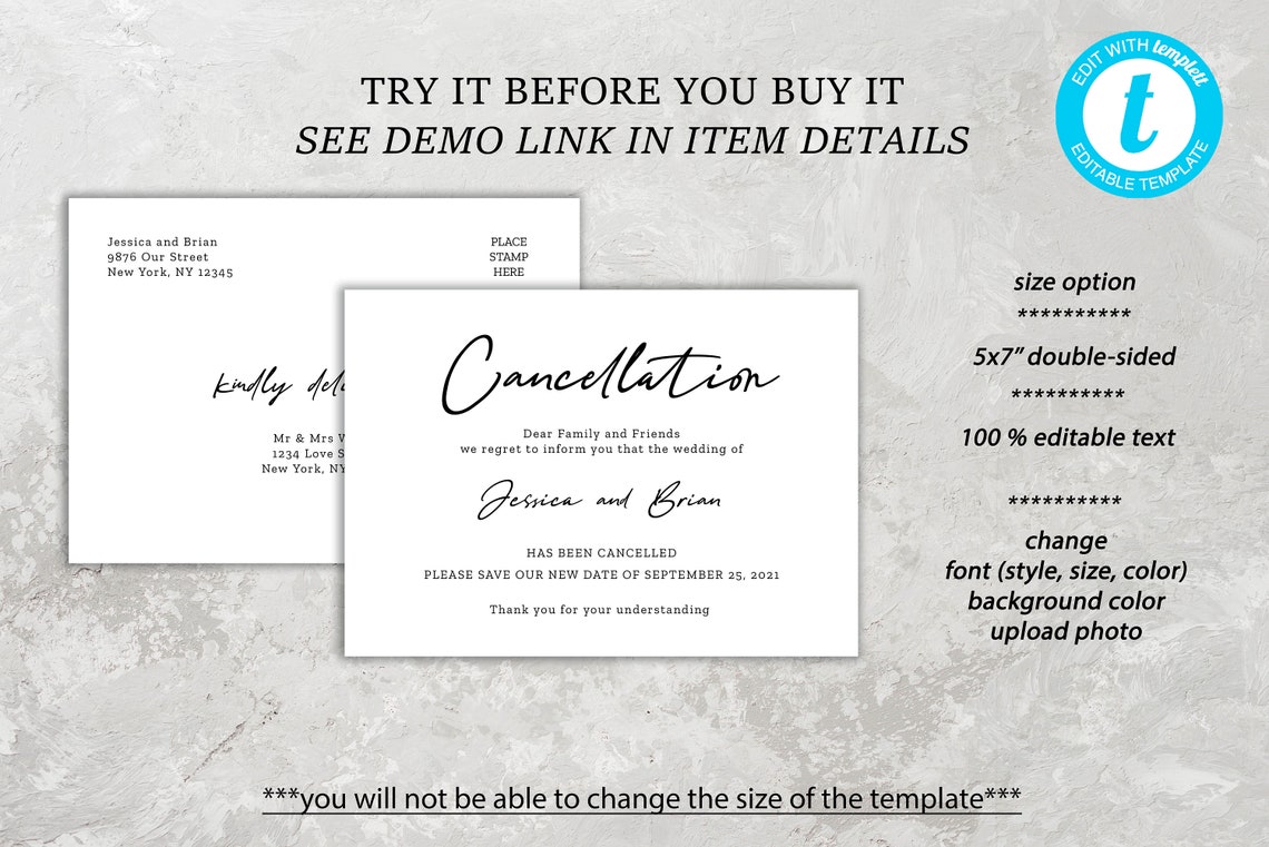 Wedding Cancellation Announcement Postcard Change of Plans - Etsy