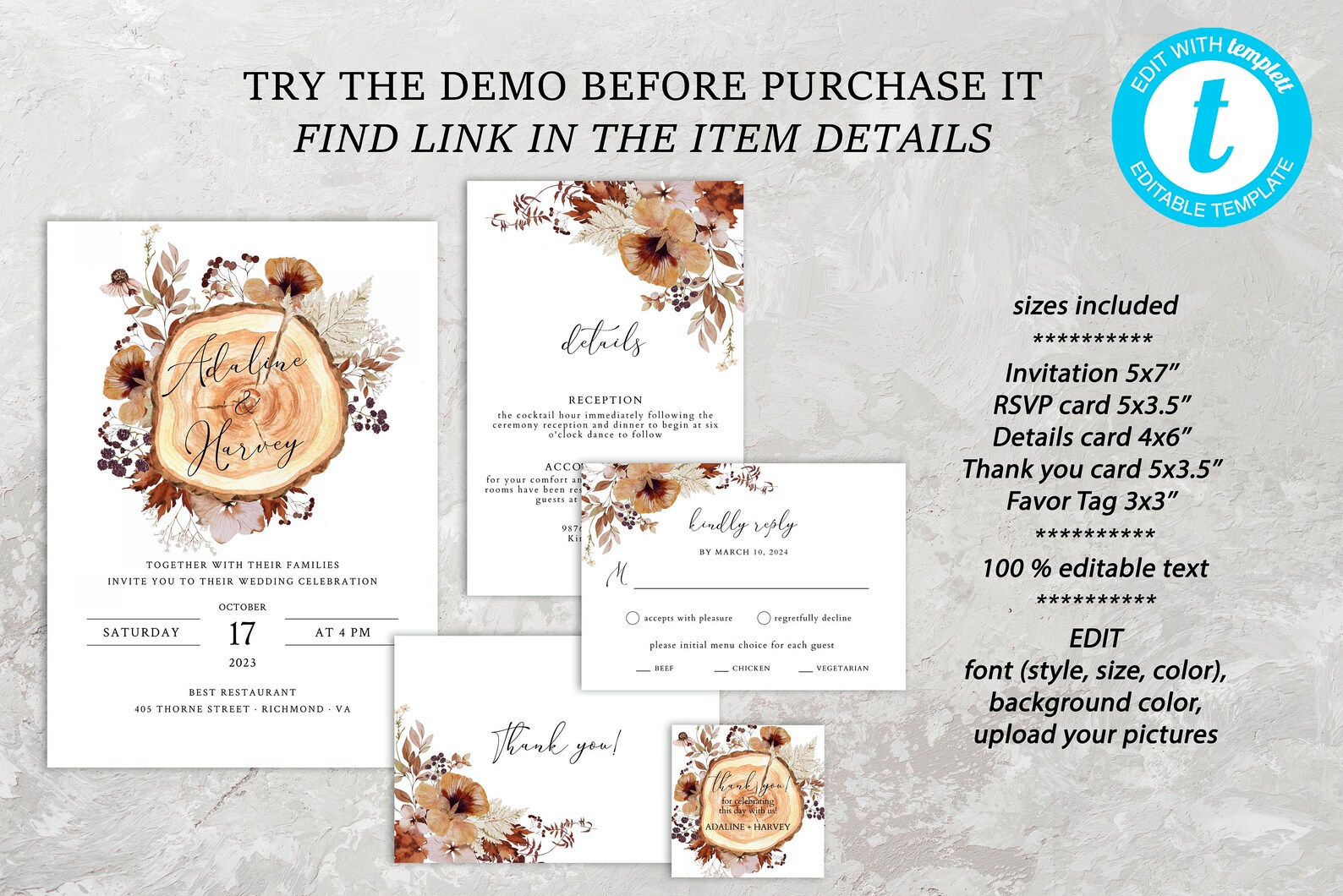 Wedding Invitation Fall Wedding Invitation Rustic Autumn - Etsy
