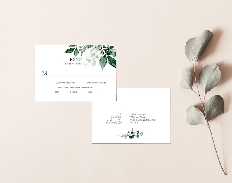 OLIVIA Botanical Wedding Invitation Set Greenery Wedding | Etsy