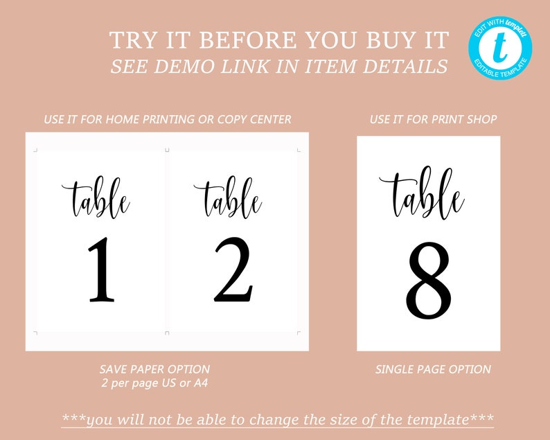 Table Numbers Template Table Number Wedding Printable Table - Etsy