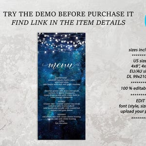 Celestial Wedding Menu Template, Starry Night, Galaxy (digital Download ...