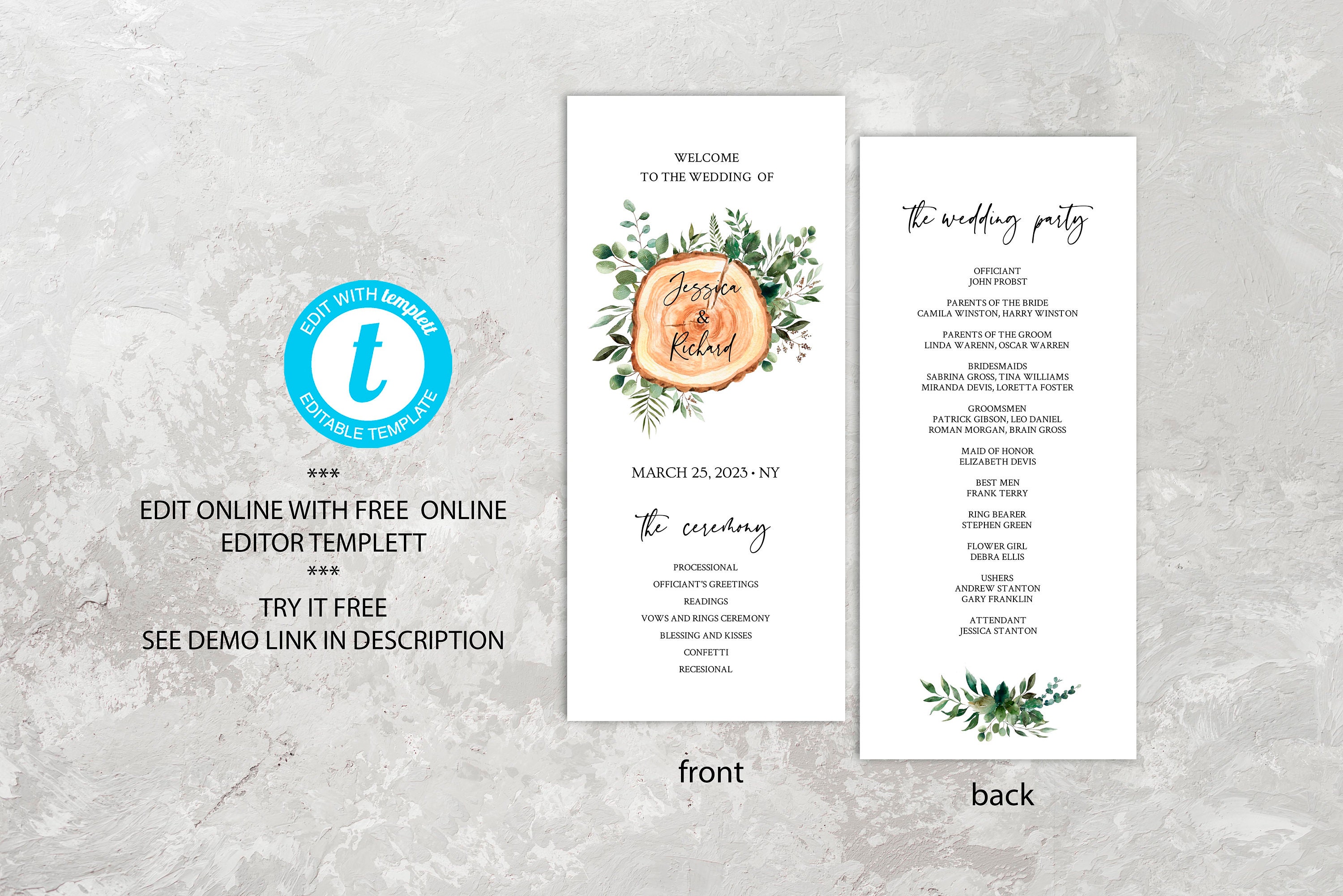 Wedding Program Rustic Template, Ceremony Program Template, Program for ...