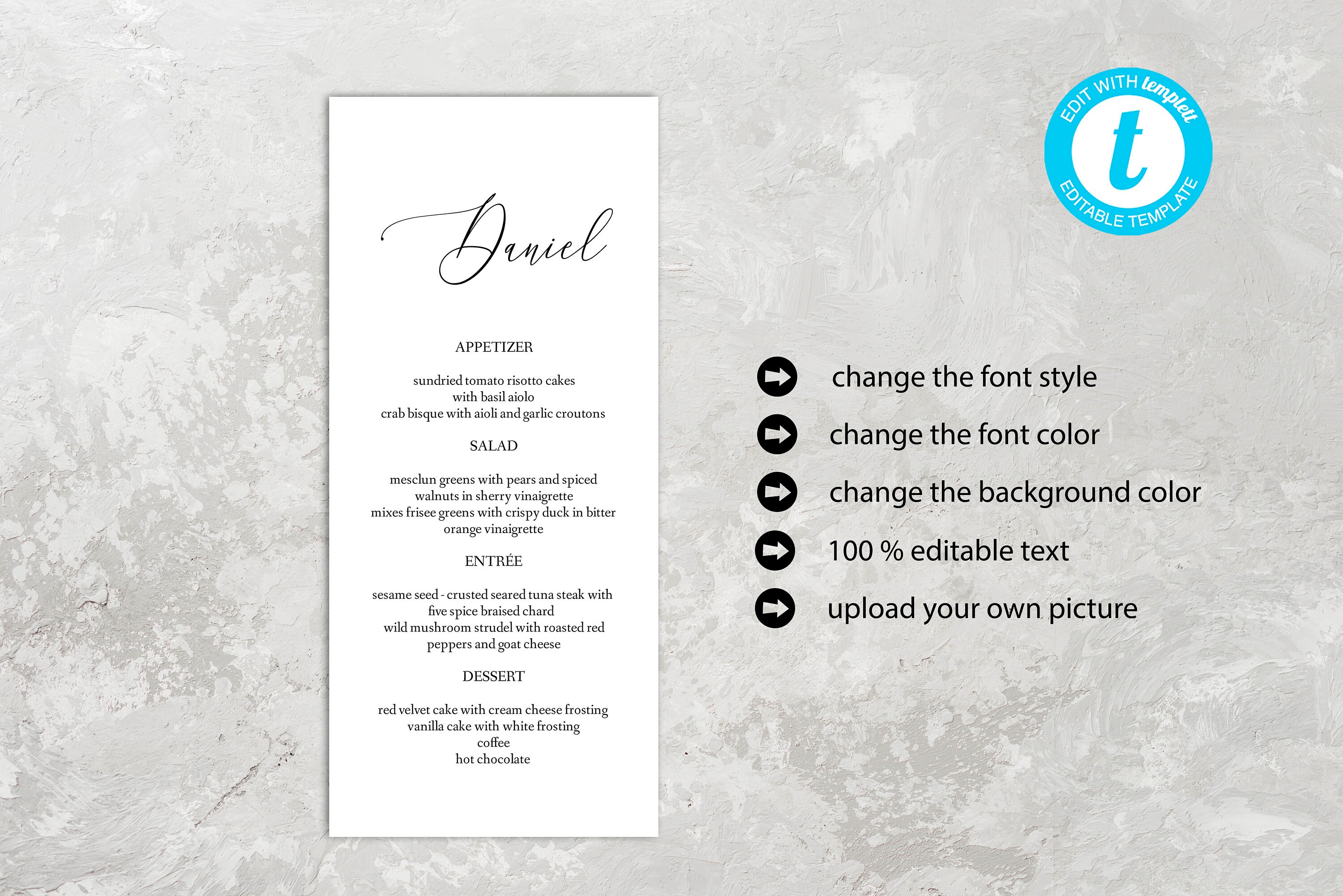 Wedding Menu Name Wedding Menu Card Template Dinner Menu - Etsy