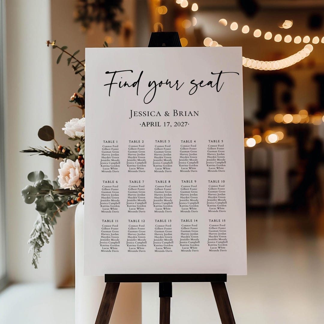 Minimalist Wedding Seating Plan for 15 Tables or Less, Editable ...