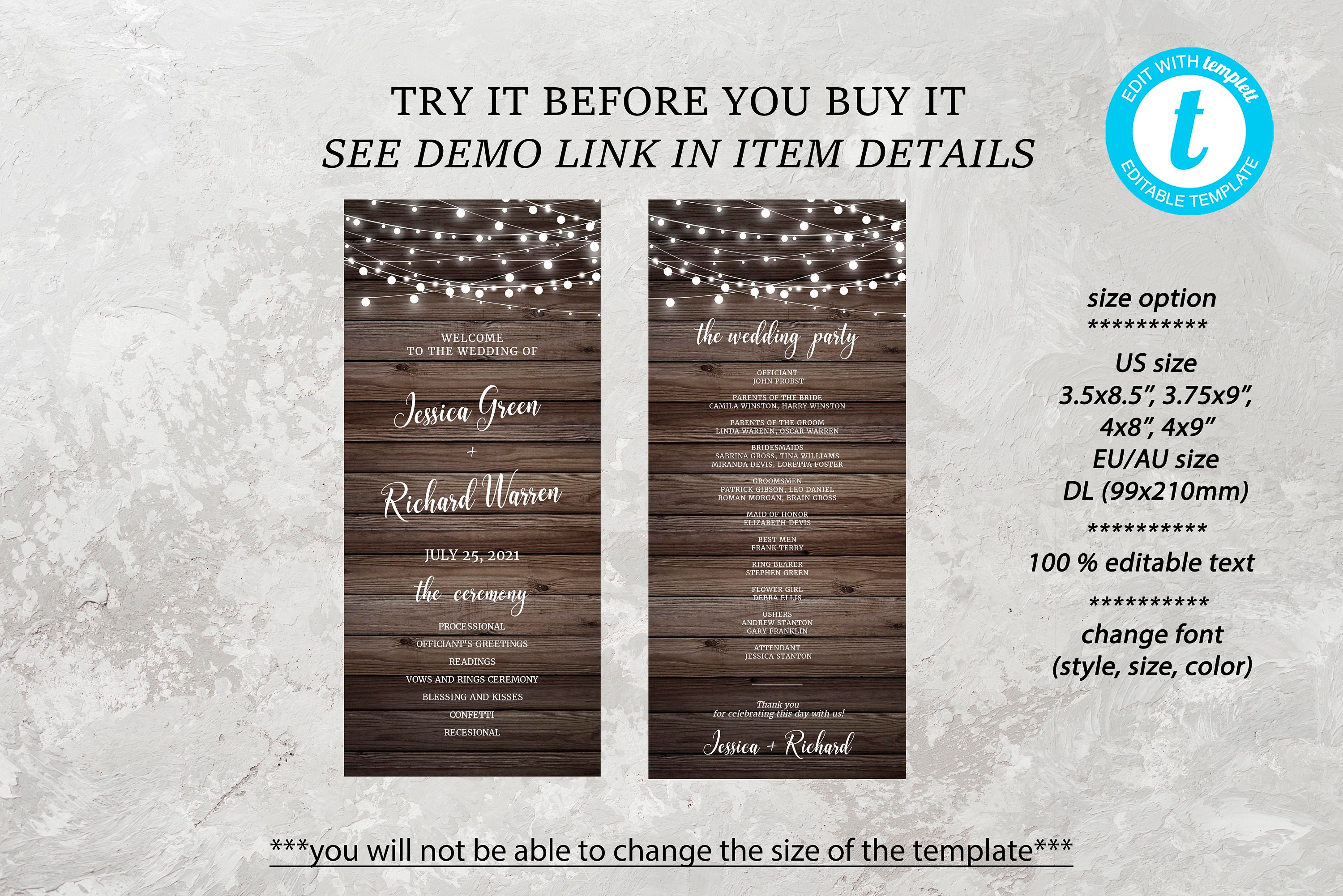 Wood Wedding Program Template Ceremony Program Rustic | Etsy