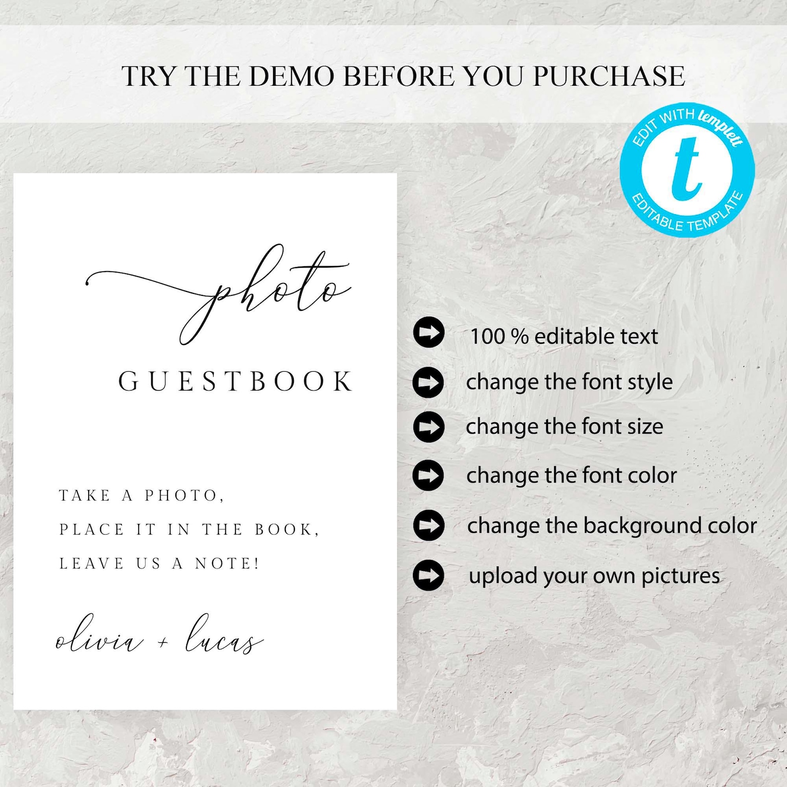 Modern Minimalist Wedding Photo Guest Book Sign Template, Guestbook ...