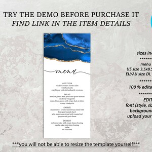 Wedding Menu Royal Blue and Gold, Wedding Menu Template, Birthday Party ...