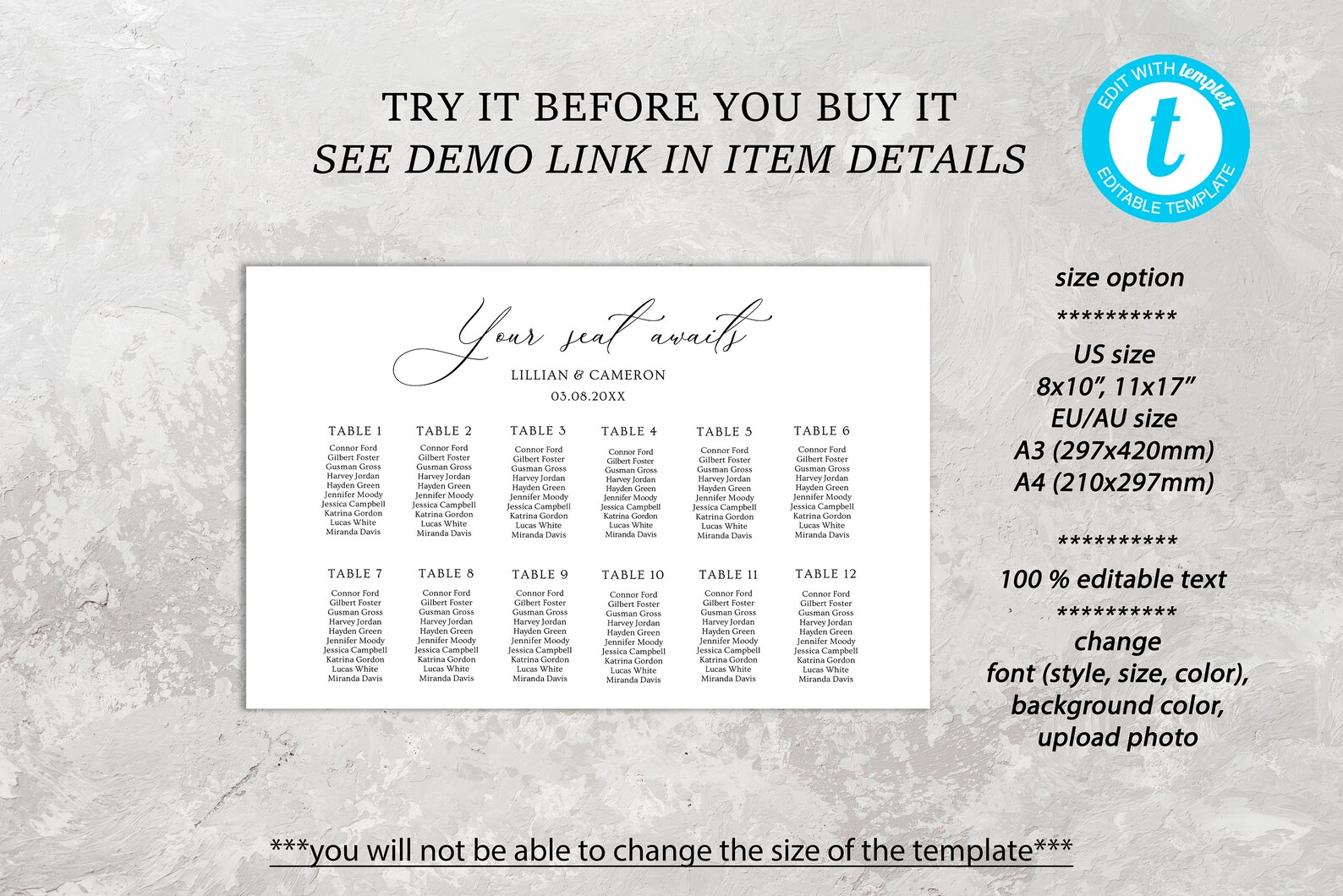 Small Wedding Seating Chart Seating Chart 8x10'' and | Etsy